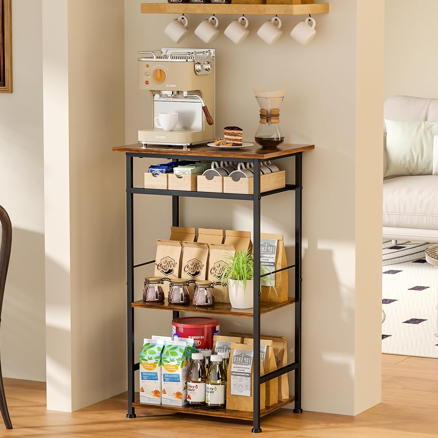 Coffee Bar Station, 3-Tier Small Coffee Stand Station with Storage ...