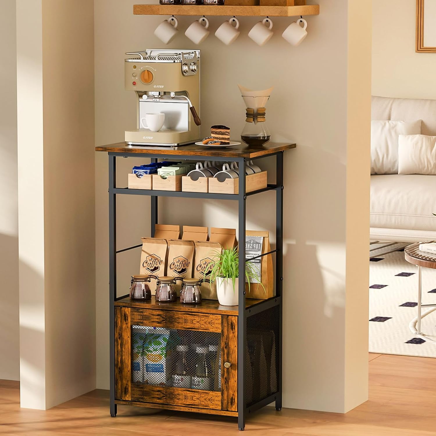 Coffee Bar Station, 3-Tier Small Coffee Stand Station with Storage ...