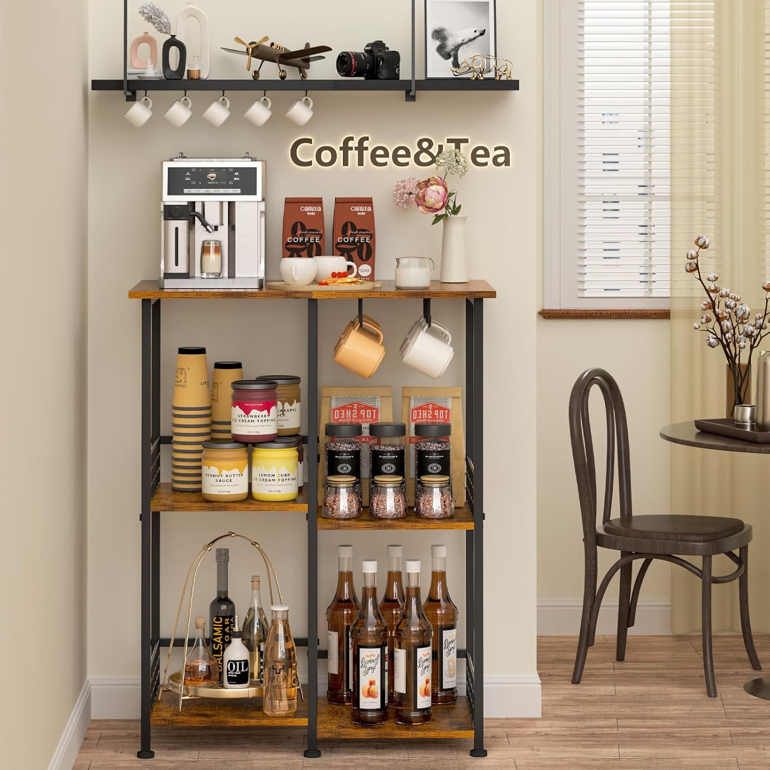 Coffee Bar Station with 6 Mug Hooks,Farmhouse Corner Coffee Station ...