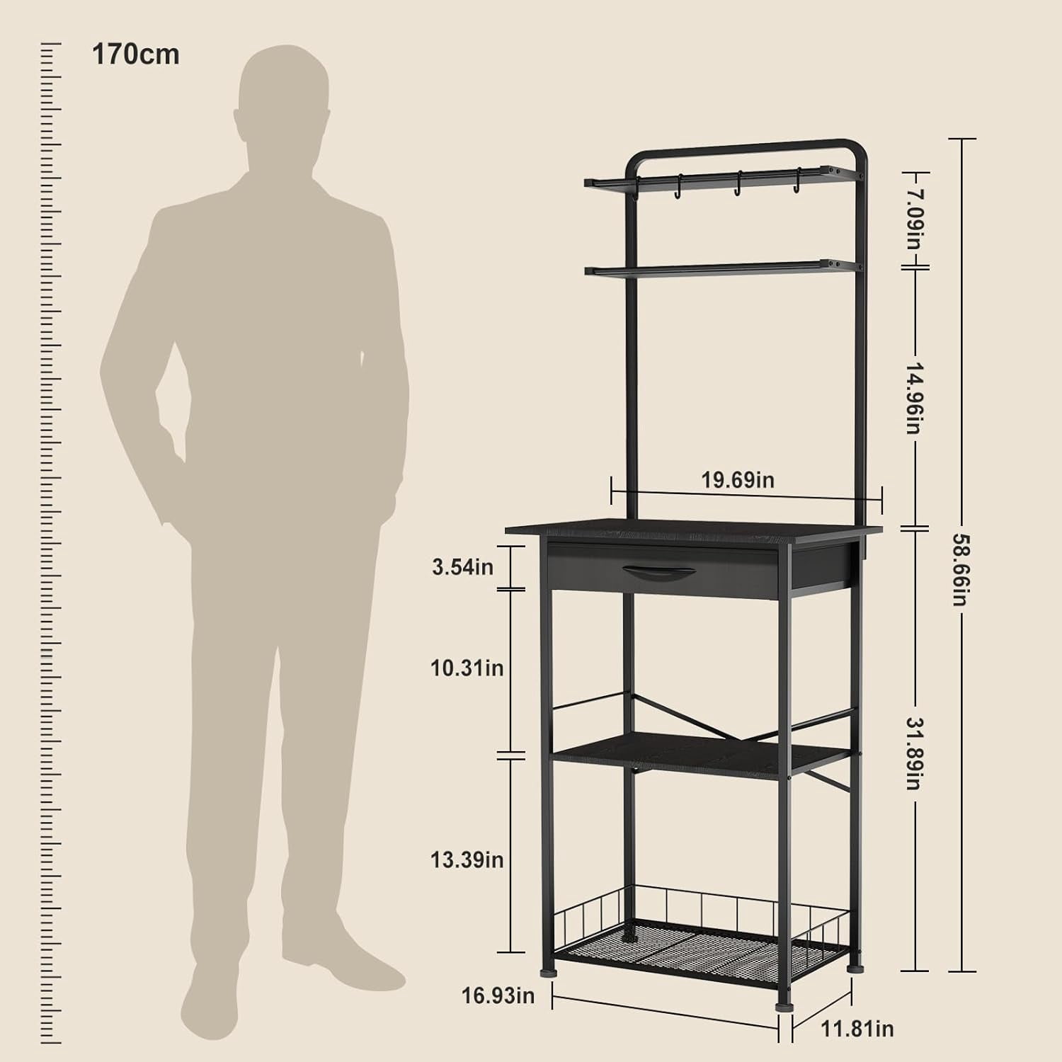Coffee Bar Station - Bakers Rack with Fabric Drawer, Microwave Oven ...