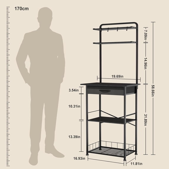 Coffee Bar Station - Bakers Rack with Fabric Drawer, Microwave Oven ...