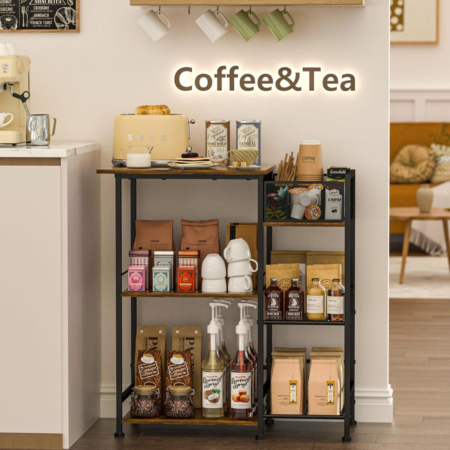 Coffee Bar Station, Coffee Station Cabinet with Dividers for Organizing ...