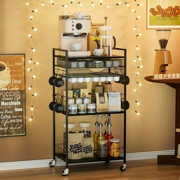 Coffee Bar Station with Storage Drawer - 5 Tier Coffee Table Countertop ...