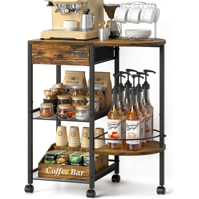 Coffee Bar Station with Wheels and Storage Drawer,15.35'' Deeper Large ...