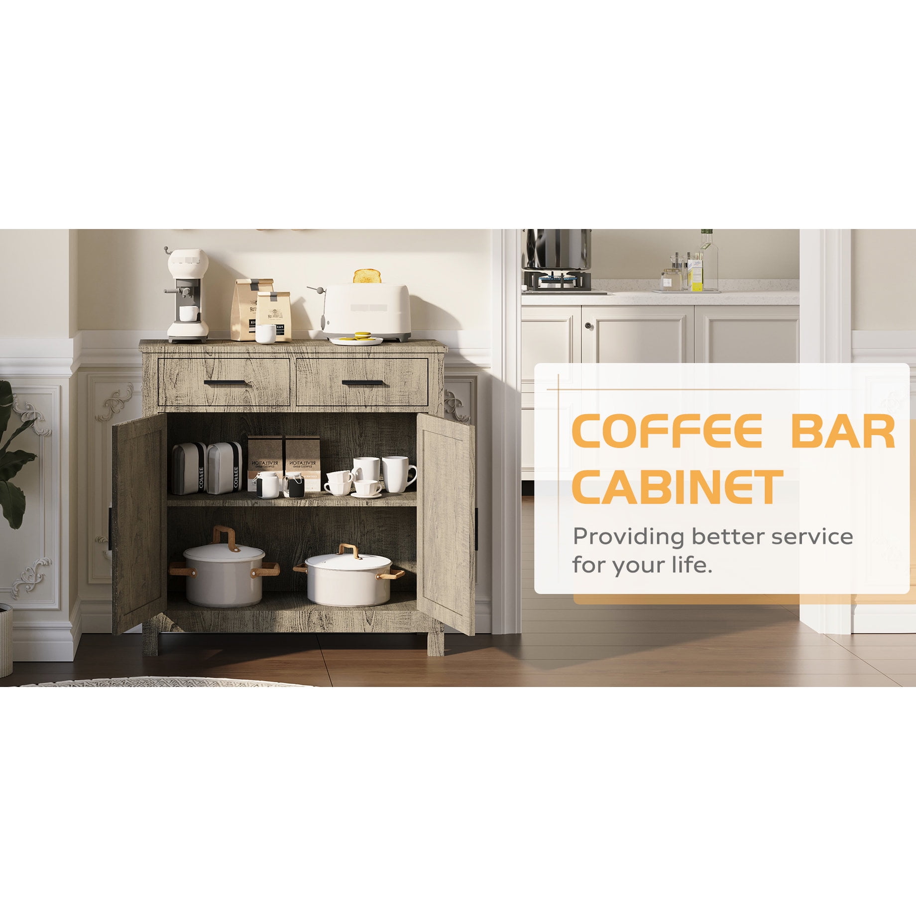 Coffee Bar Storage Cabinet | Great for Placing Coffee Maker and Toaster ...