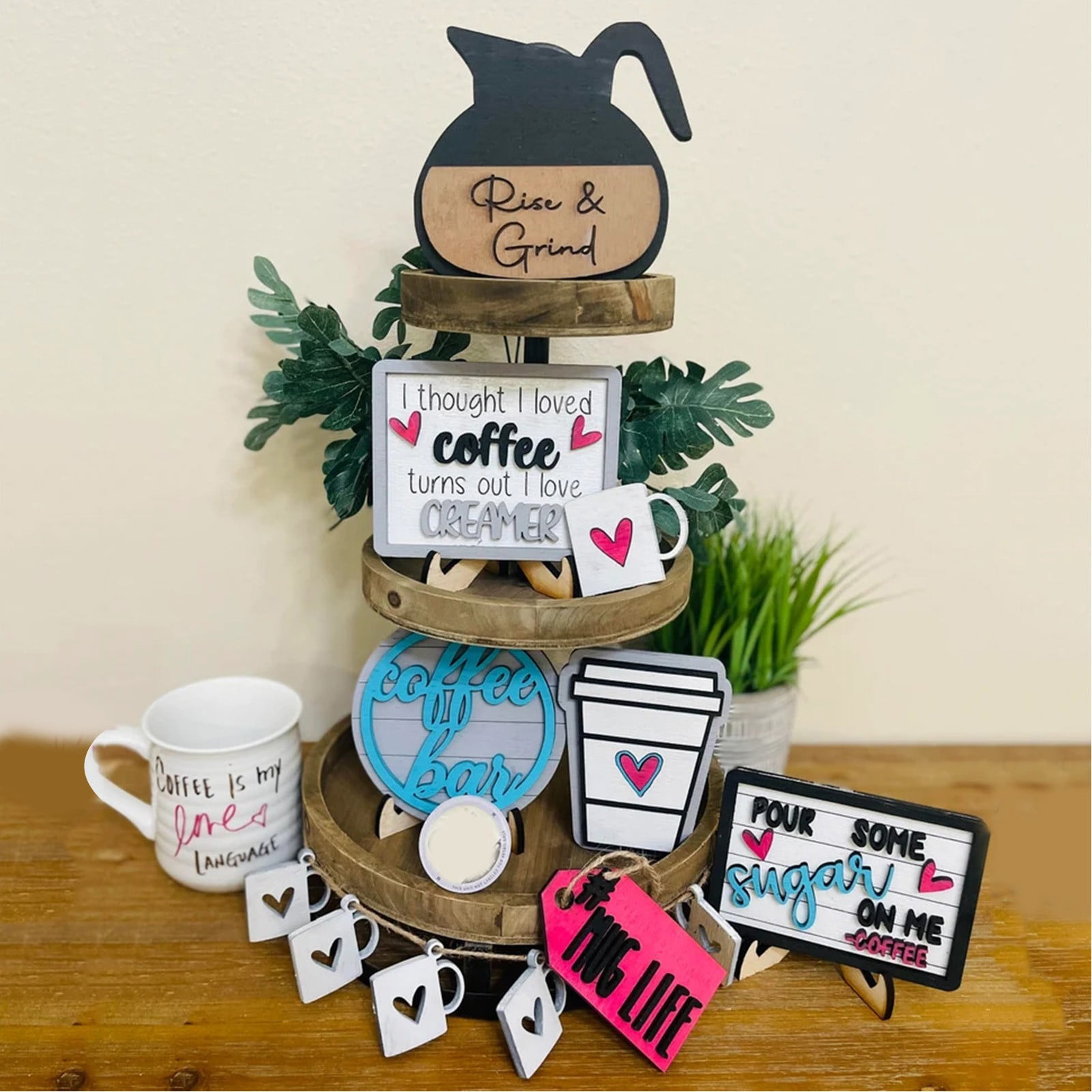 Coffee Bar Tiered Tray Decor Wood Sign Coffee Tier Tray Kitchen Coffee ...