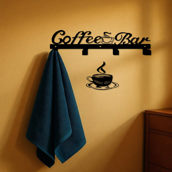 Coffee Bar Wall Hook Rack, Metal Wall-Mounted Coffee Cup Holder with ...