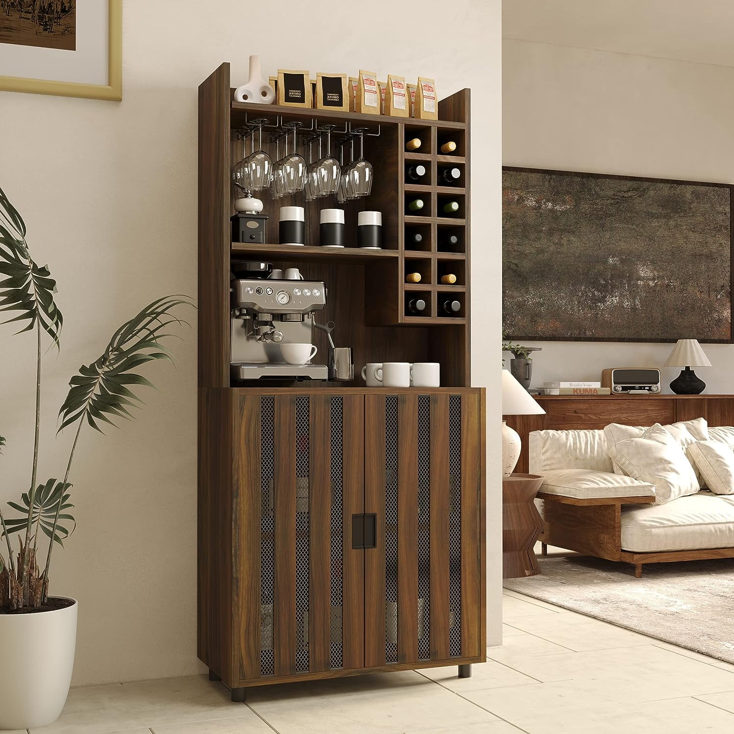 Coffee Bar Wine Cabinet with 12 Wine Bottle Racks, Kitchen Hutch ...