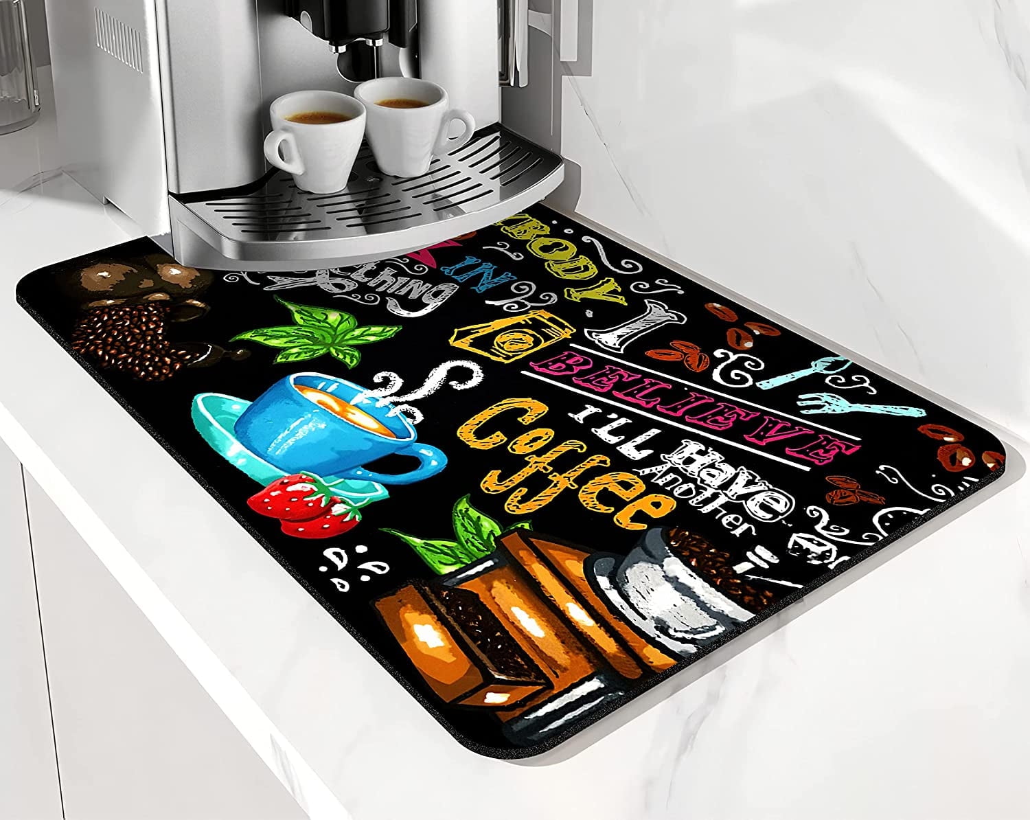 Coffee Bar mat Accessories for Countertop Absorbent Hide Stain Rubber ...