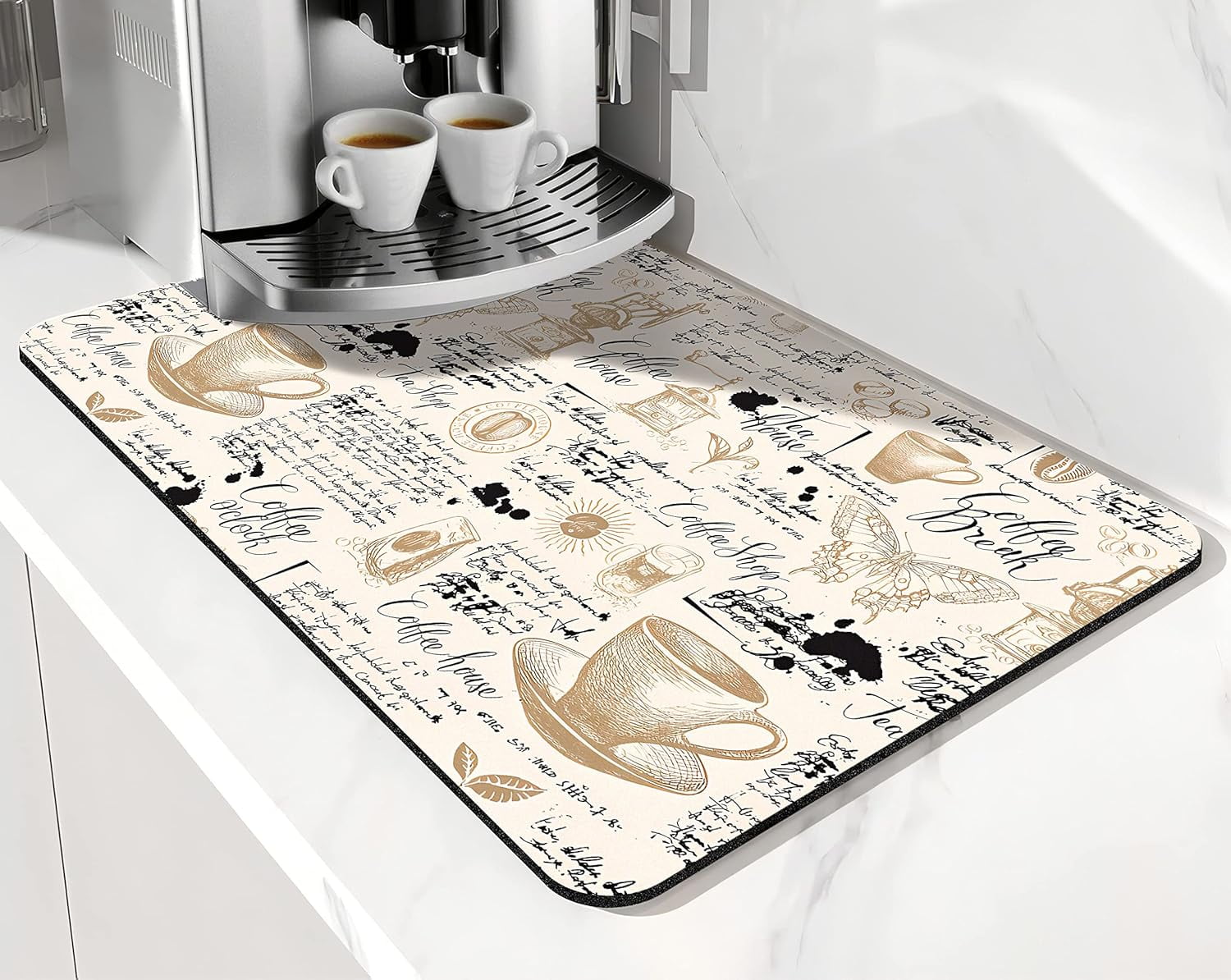 Coffee Bar mat Accessories for Countertop Absorbent Hide Stain Rubber ...