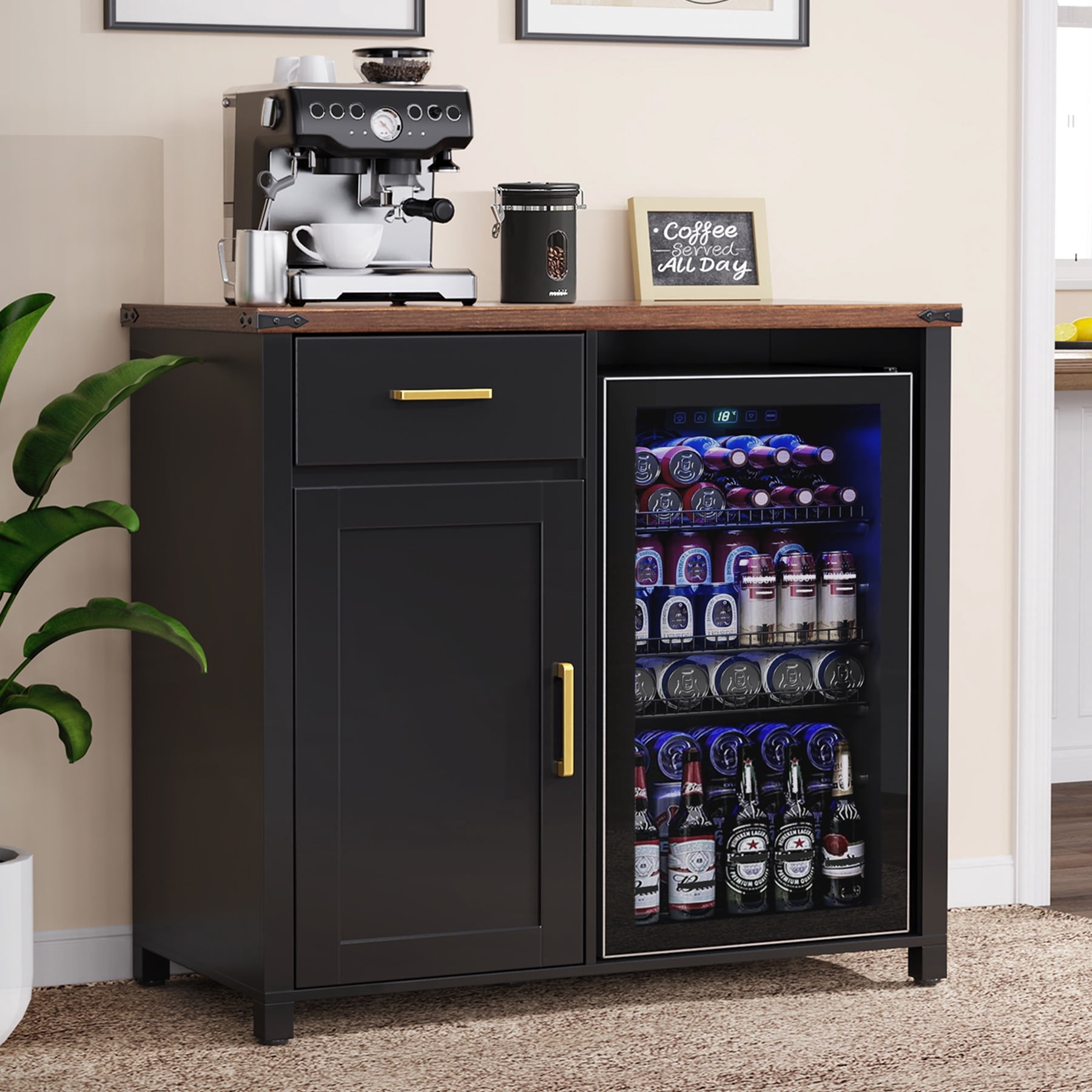 GDLF Coffee Bar with Mini Fridge Space, 19.7"W x 19.9"D x 34.7"H ...