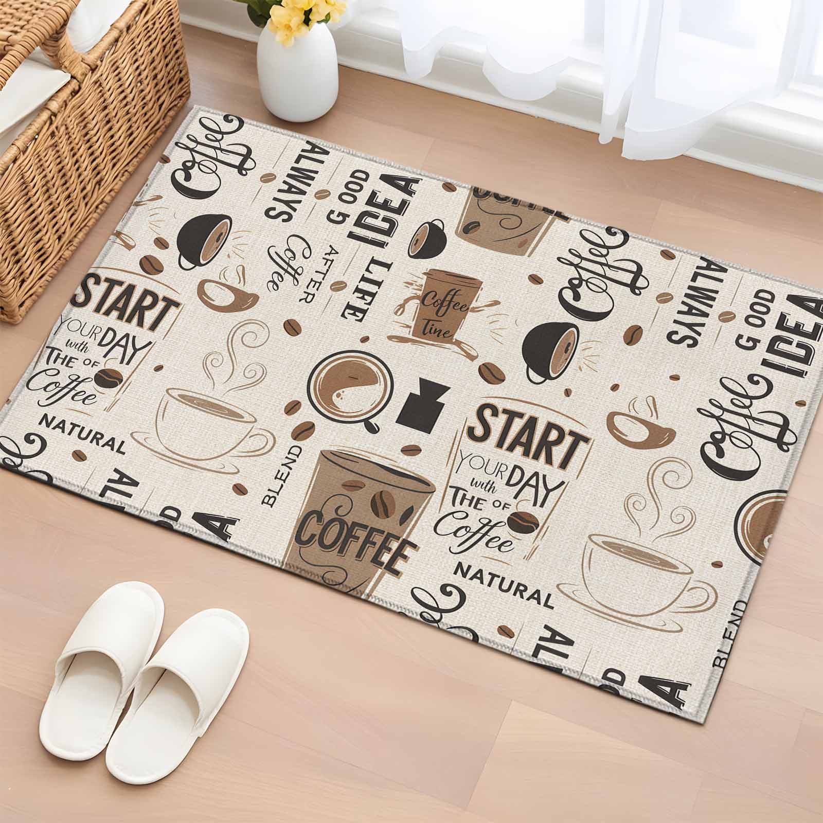 Coffee Bathroom Mats 2x3 FT, Non Slip Small Kitchen Mat, Brown Beans ...