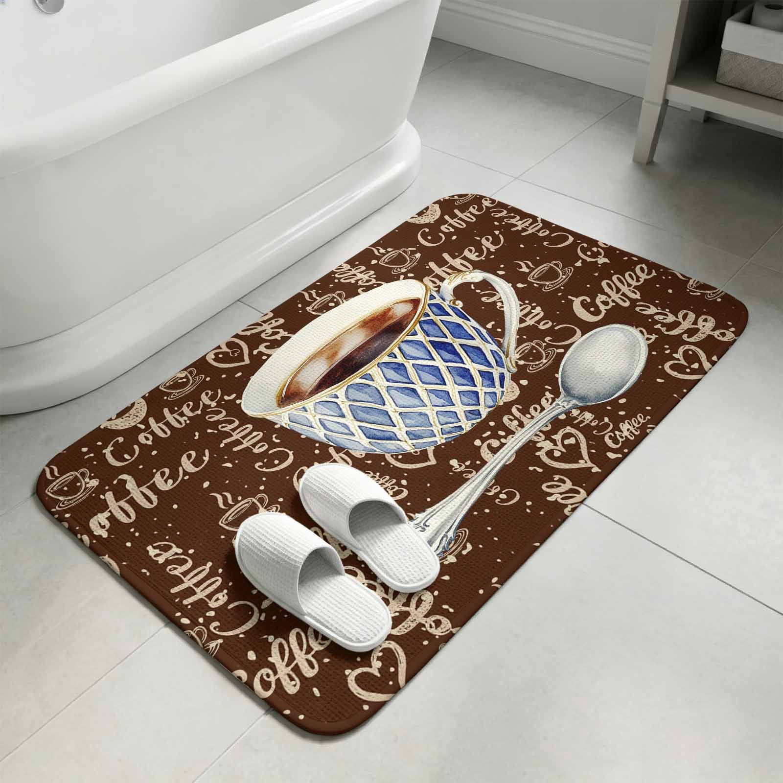 Coffee Bathroom Rugs Non Slip Washable Bath Mat Absorbent Low Pile ...