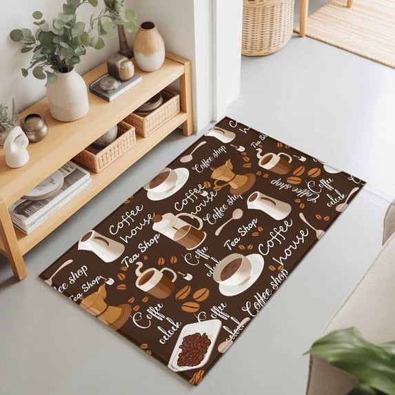 Coffee Bean Cafe Cup Seamless Rectangle Rug 2'x3' Retro Brown Graffiti ...