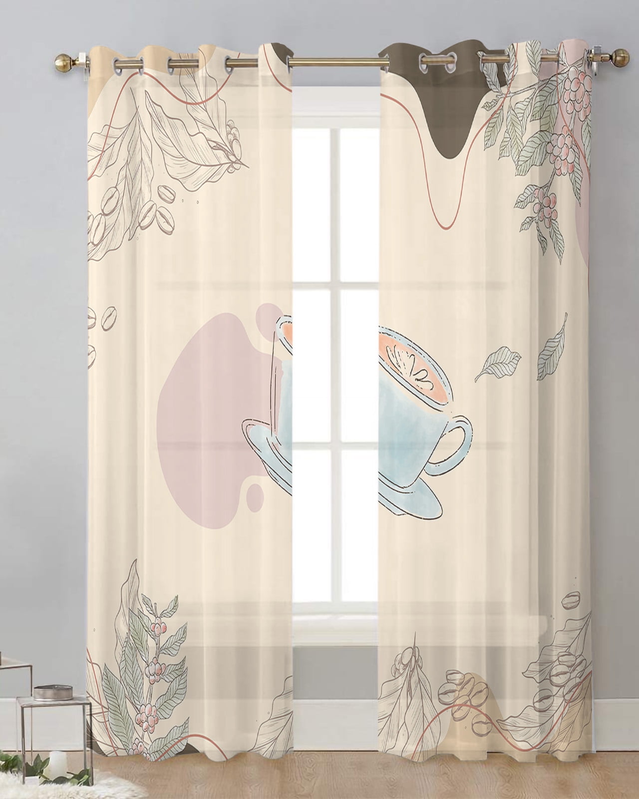 Coffee Bean Chocolate Bean Simple Tulle Window Curtains Living Room ...