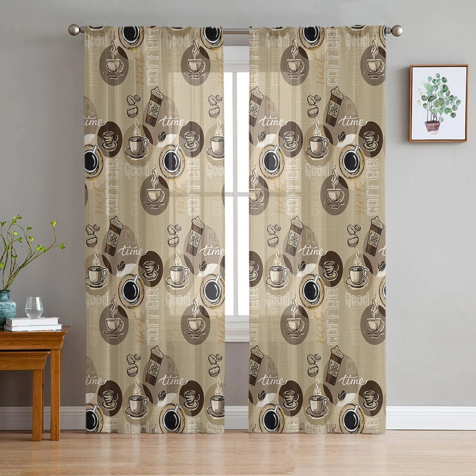 Coffee Bean Coffee Cup Bedroom Transparent Sheer Curtains Holiday ...