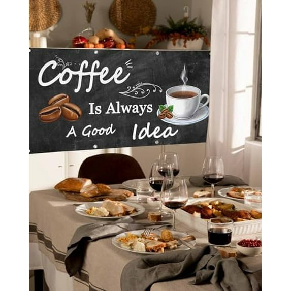 Coffee Bean Cup Cafe Drink on Black Outdoor Holiday Banner 71"x35 ...