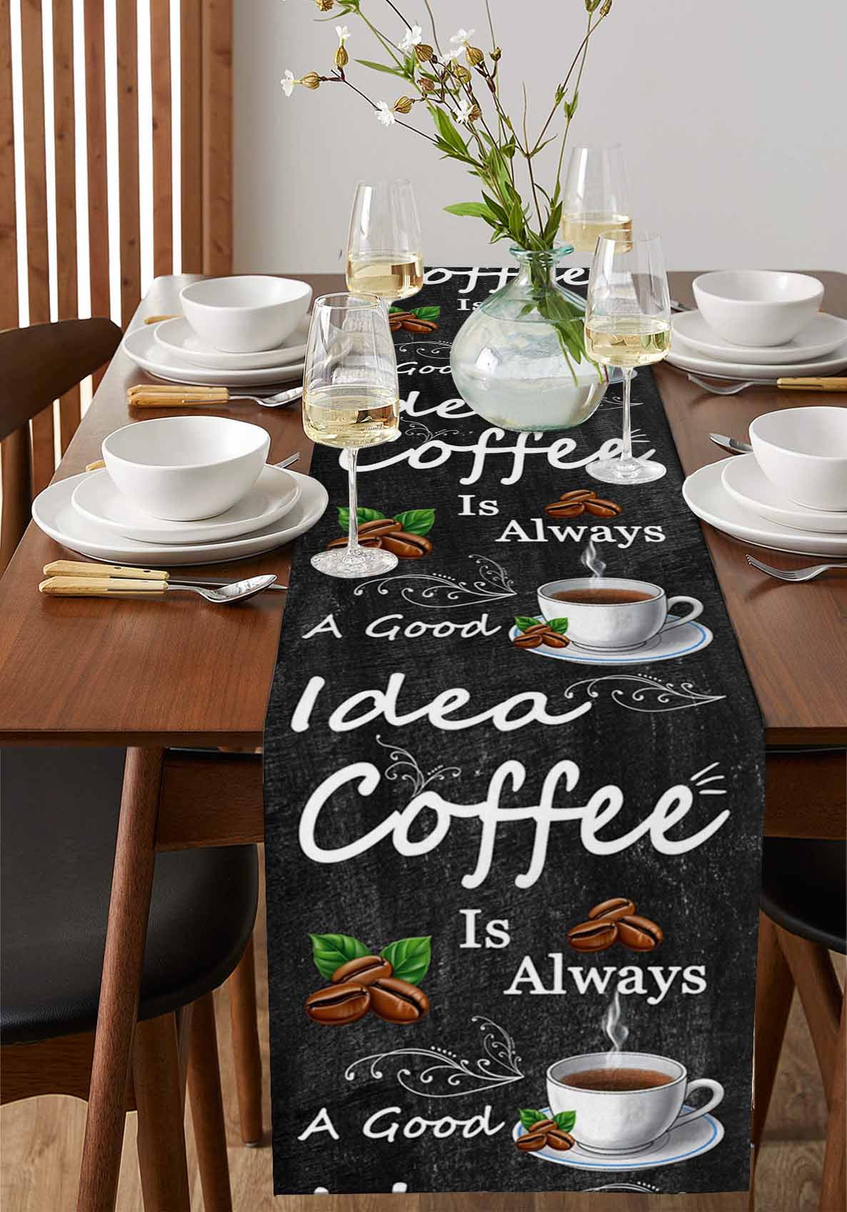 Coffee Bean Cup Cafe Drink on Black Table Runner 13x70in Non-Slip ...