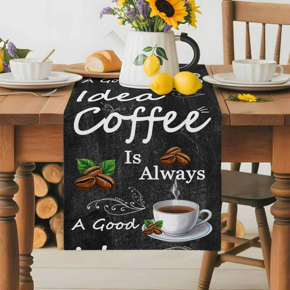 Coffee Bean Cup Cafe Drink on Black Table Runners 13x36 Inches Long ...