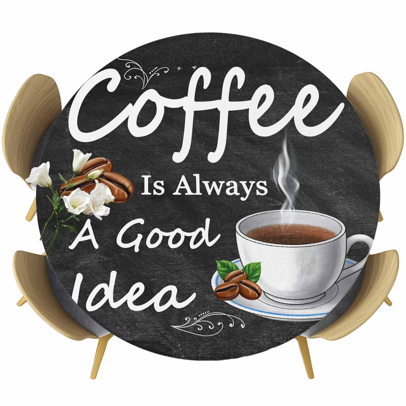 Coffee Bean Cup Cafe Drink on Black Fitted Round Tablecloths Table ...