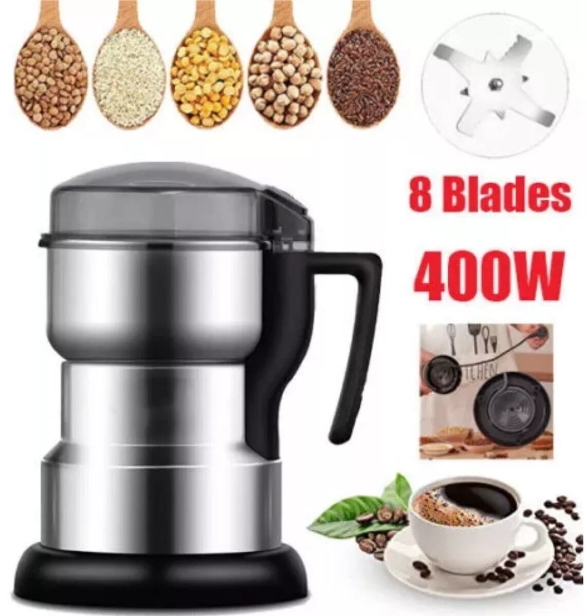 Coffee Bean Grinder Electric Portable Nut Herb Grind Spice Crusher Mill ...