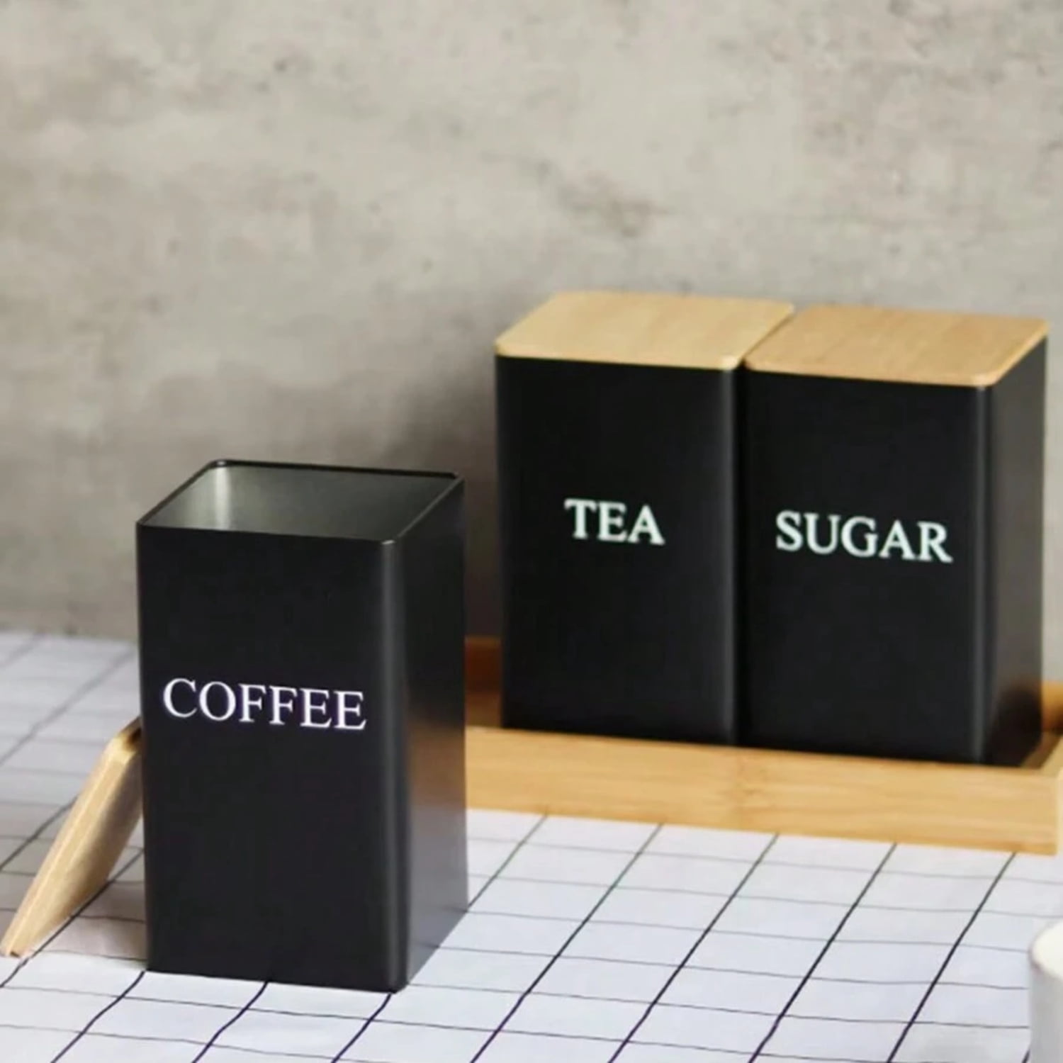 Coffee Bean Storage Bottles With Bamboo Lid Simple Style Metal Tea ...