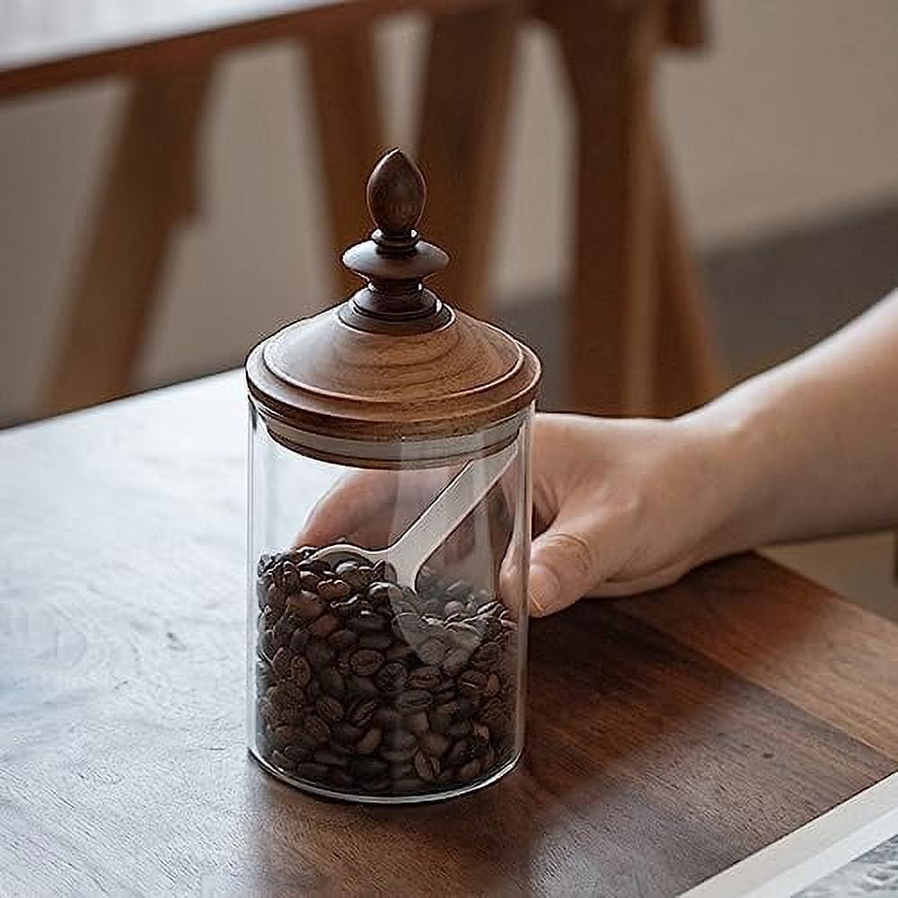 Coffee Bean Storage, Small Glass Jar with Airtight Retro Wooden Lid ...