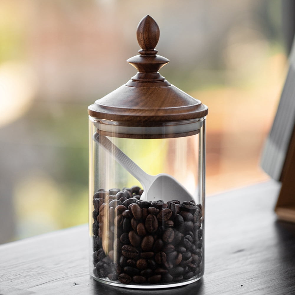Coffee Bean Storage, Small Glass Jar with Airtight Retro Wooden Lid ...