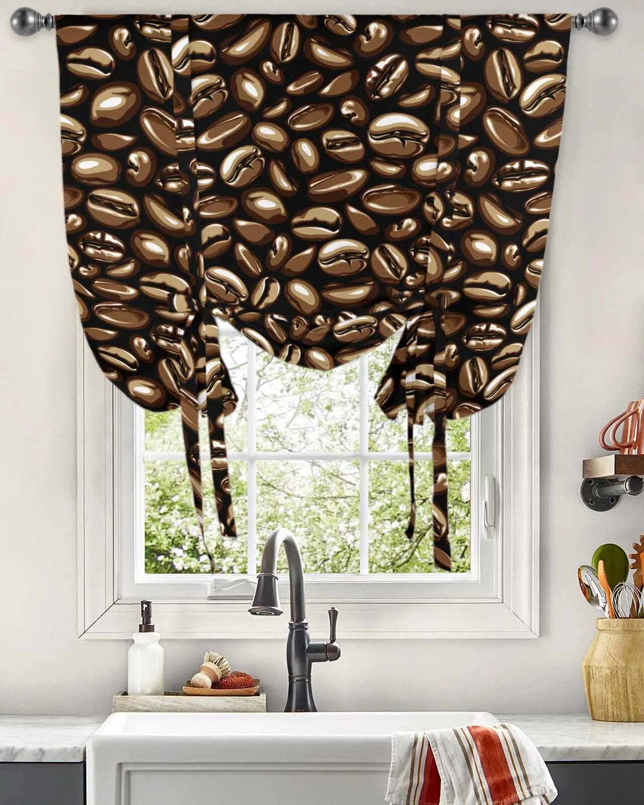 Coffee Bean Texture Curtains for Living Room Bedroom Modern Tie Up ...
