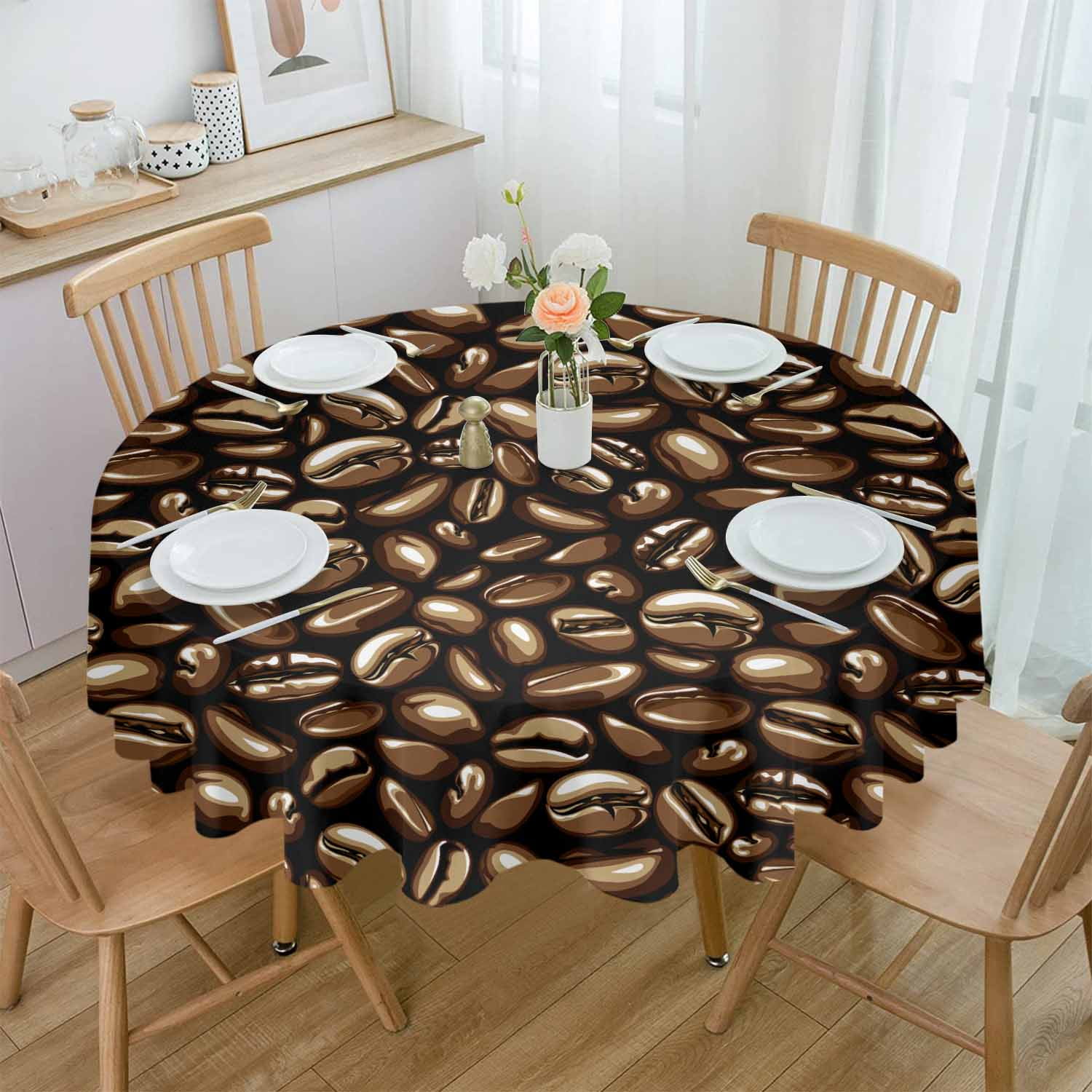 Coffee Bean Texture Round Table Cloth Waterproof Wedding Holiday ...