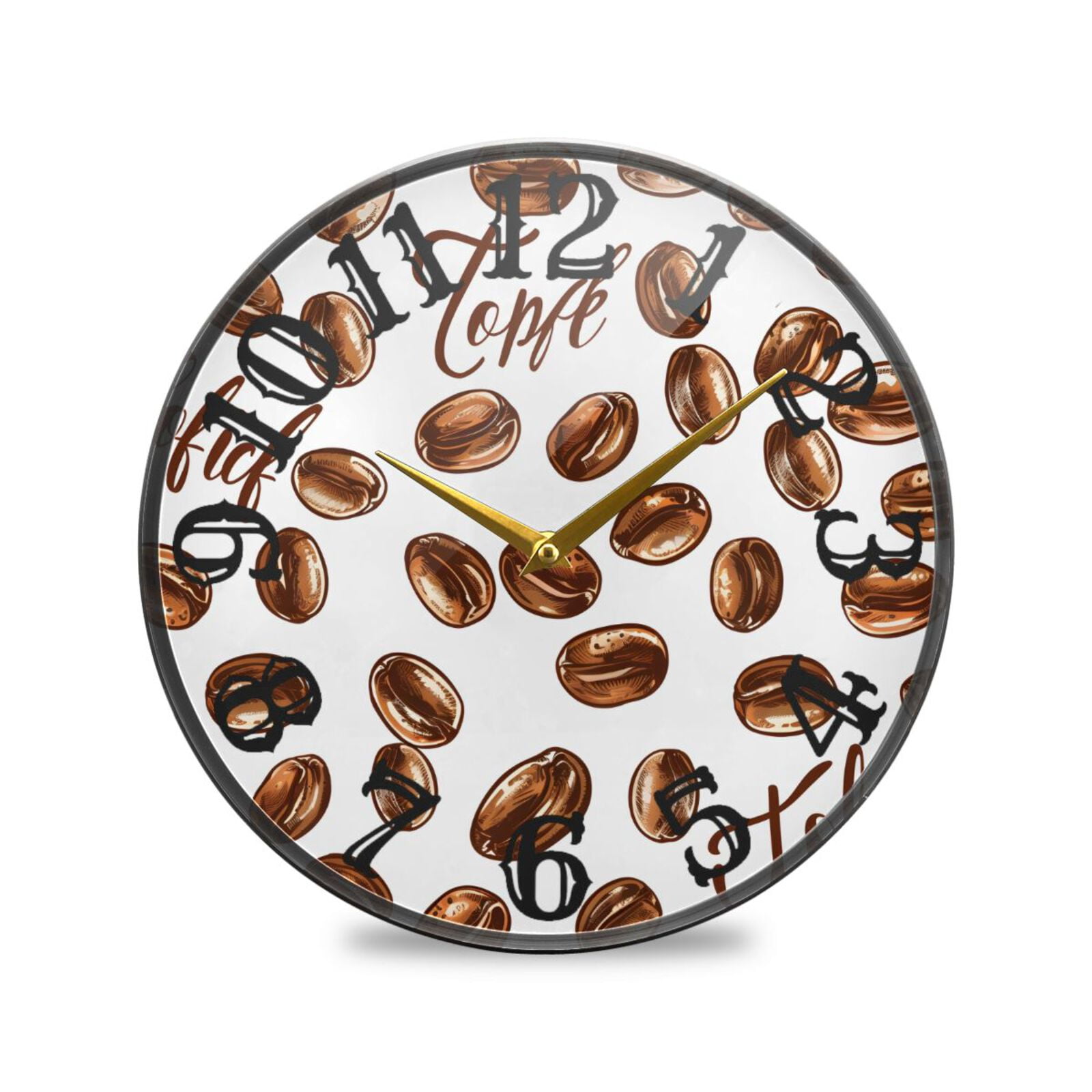 Coffee Bean Wall Clock 12 Inch Silent Non Ticking Battery Operated Easy ...