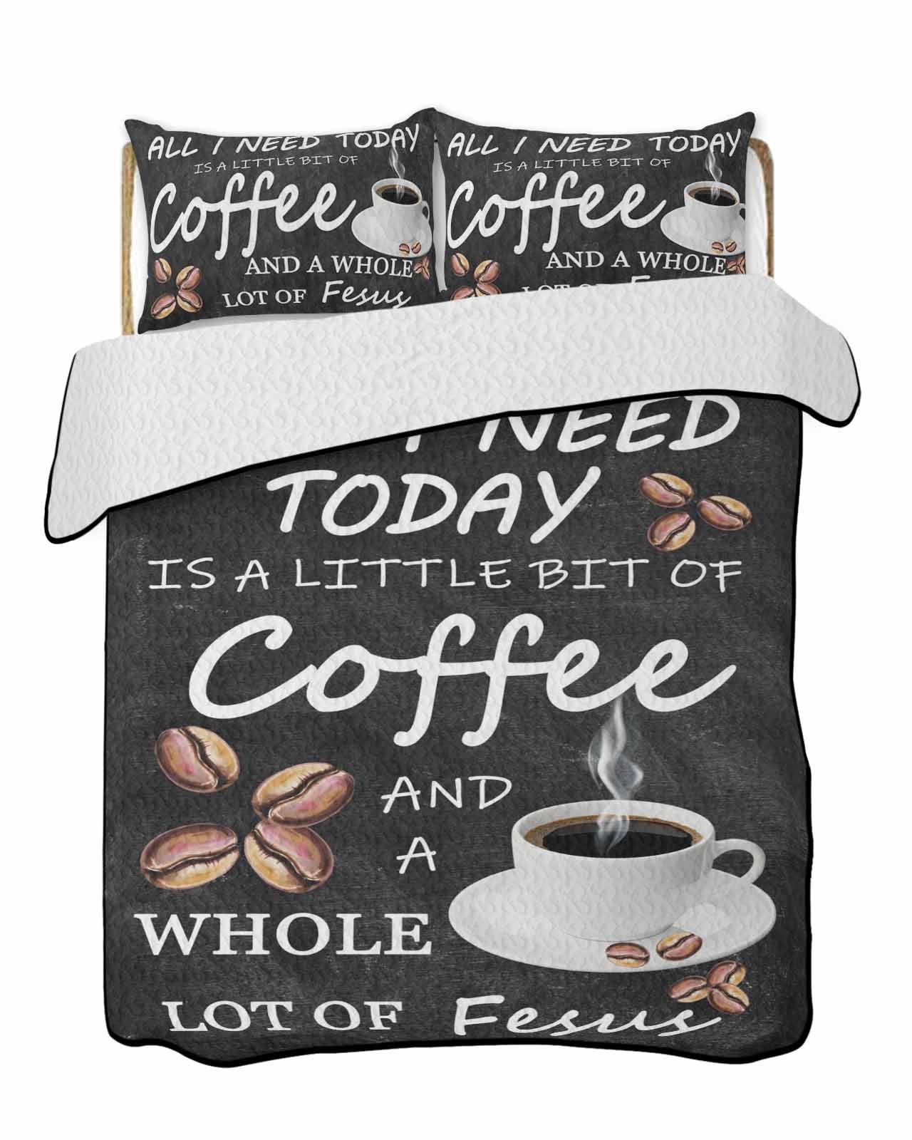 Coffee Beans 3 Pieces Quilt Set, 1 Quilt with 2 Shams, Coffee Cup ...