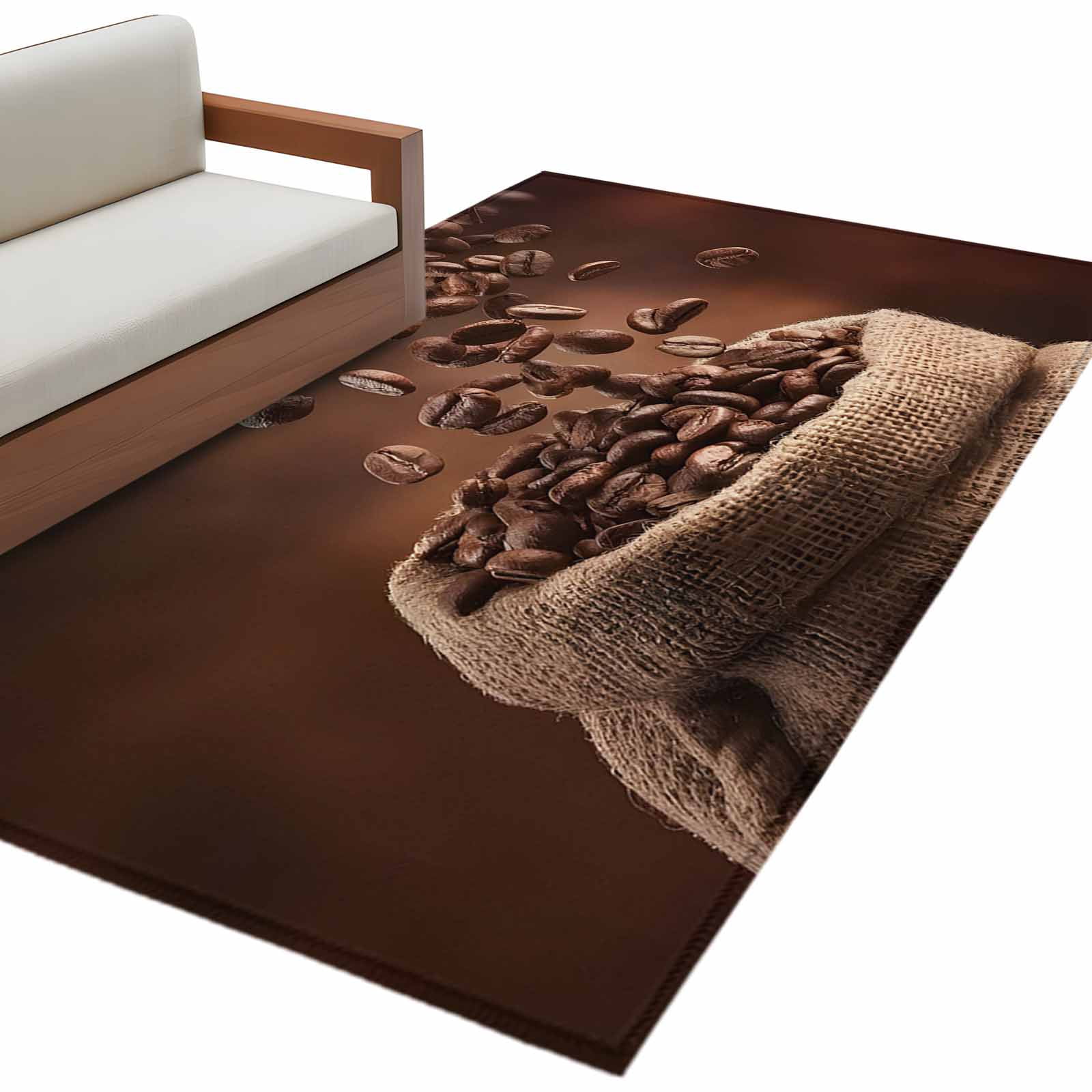 Coffee Beans Area Rugs Collection 2.7'x5', Dark Brown Falling Cafe Bean ...