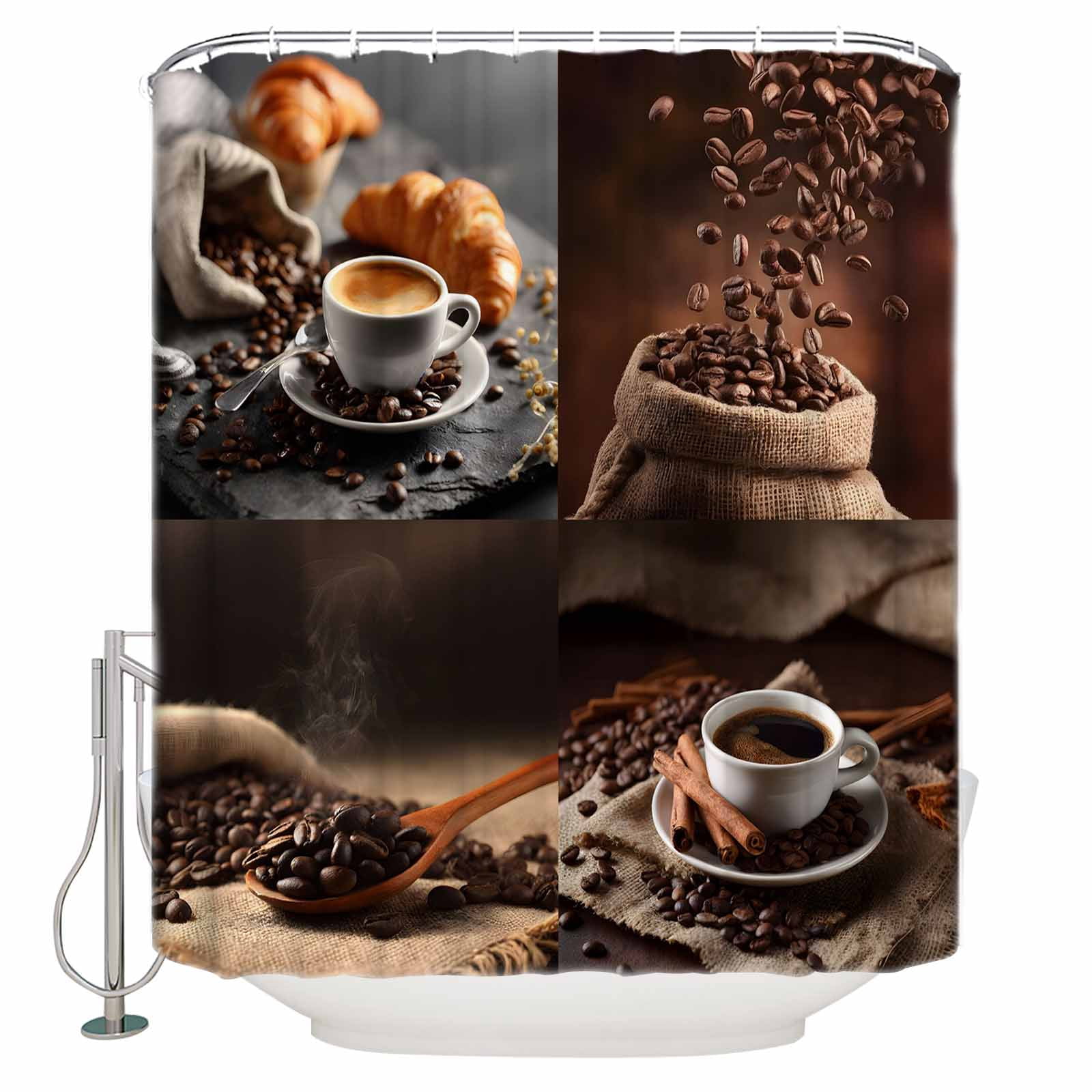 Coffee Beans Bathroom Shower Curtains with 12 Hooks Polyester ...