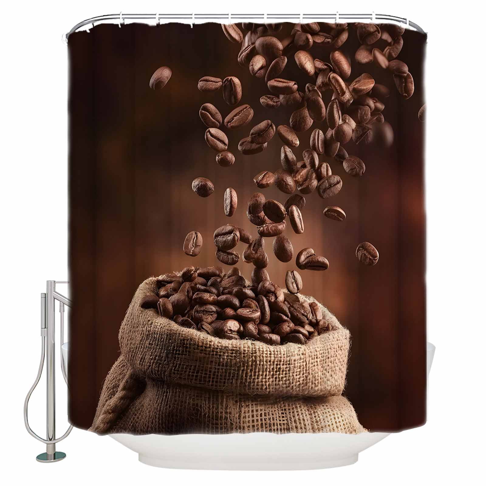 Coffee Beans Bathroom Shower Curtains with 12 Hooks Waterproof Shower ...