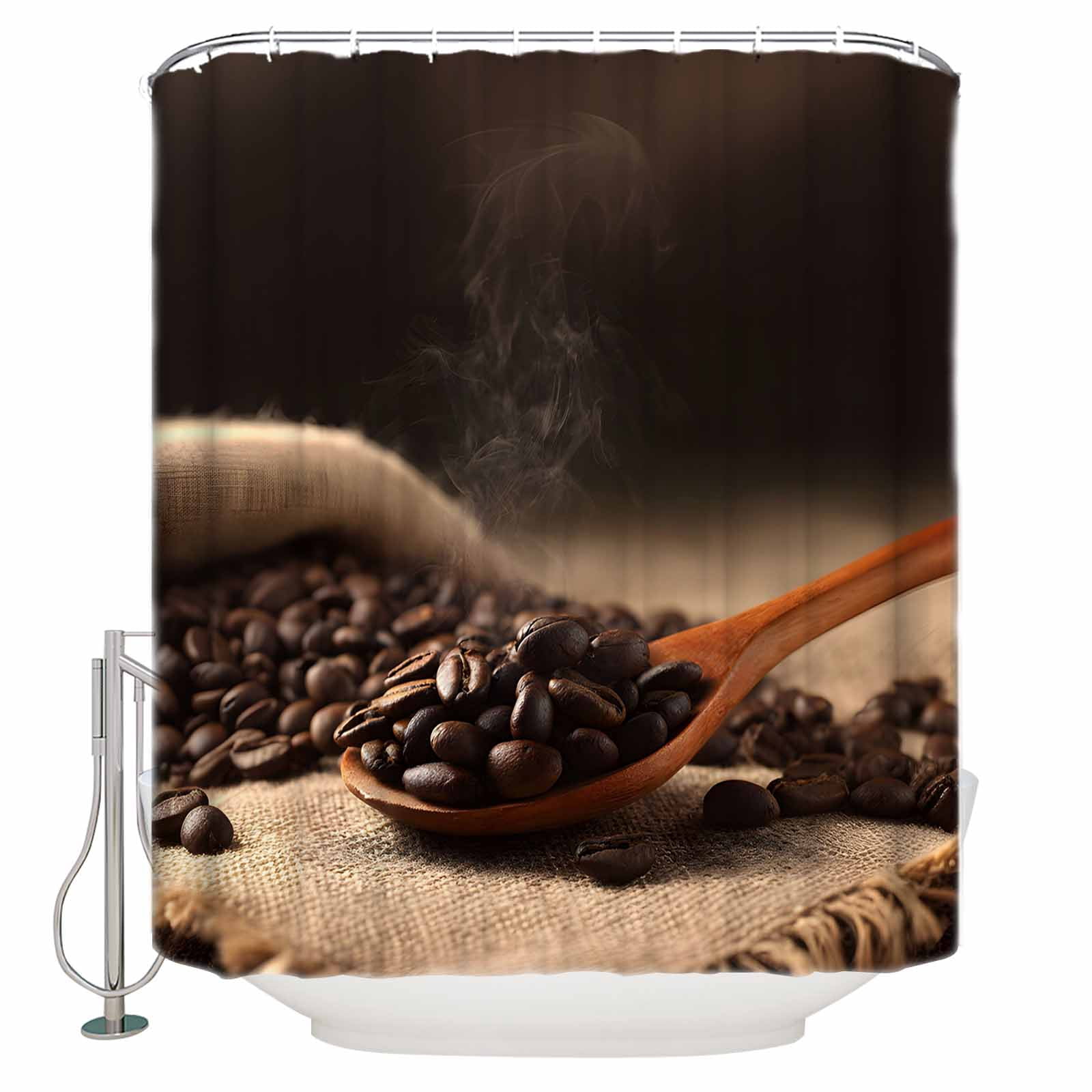 Coffee Beans Bathroom Shower Curtains with 12 Hooks Waterproof Shower ...
