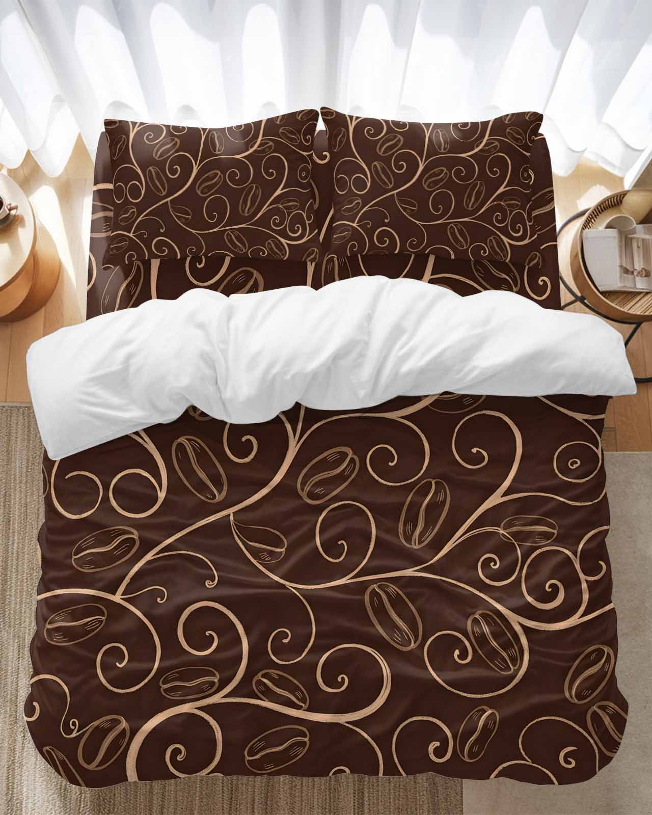 Coffee Beans Bedding Duvet Cover Set King Size 4 Pieces Vintage Brown ...