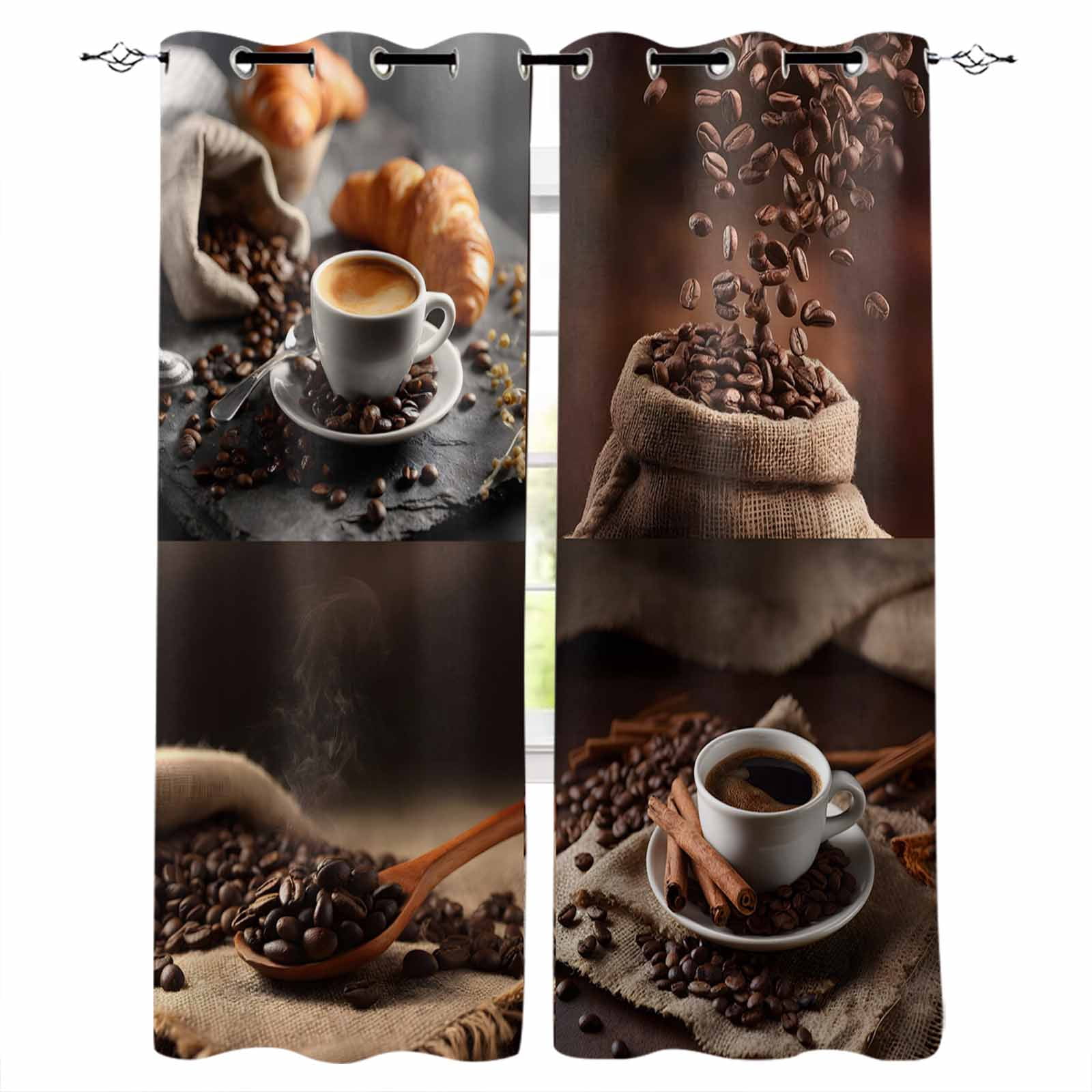 Coffee Beans Blackout Curtains for Bedroom, Brown Hot Cafe Latte Cup ...