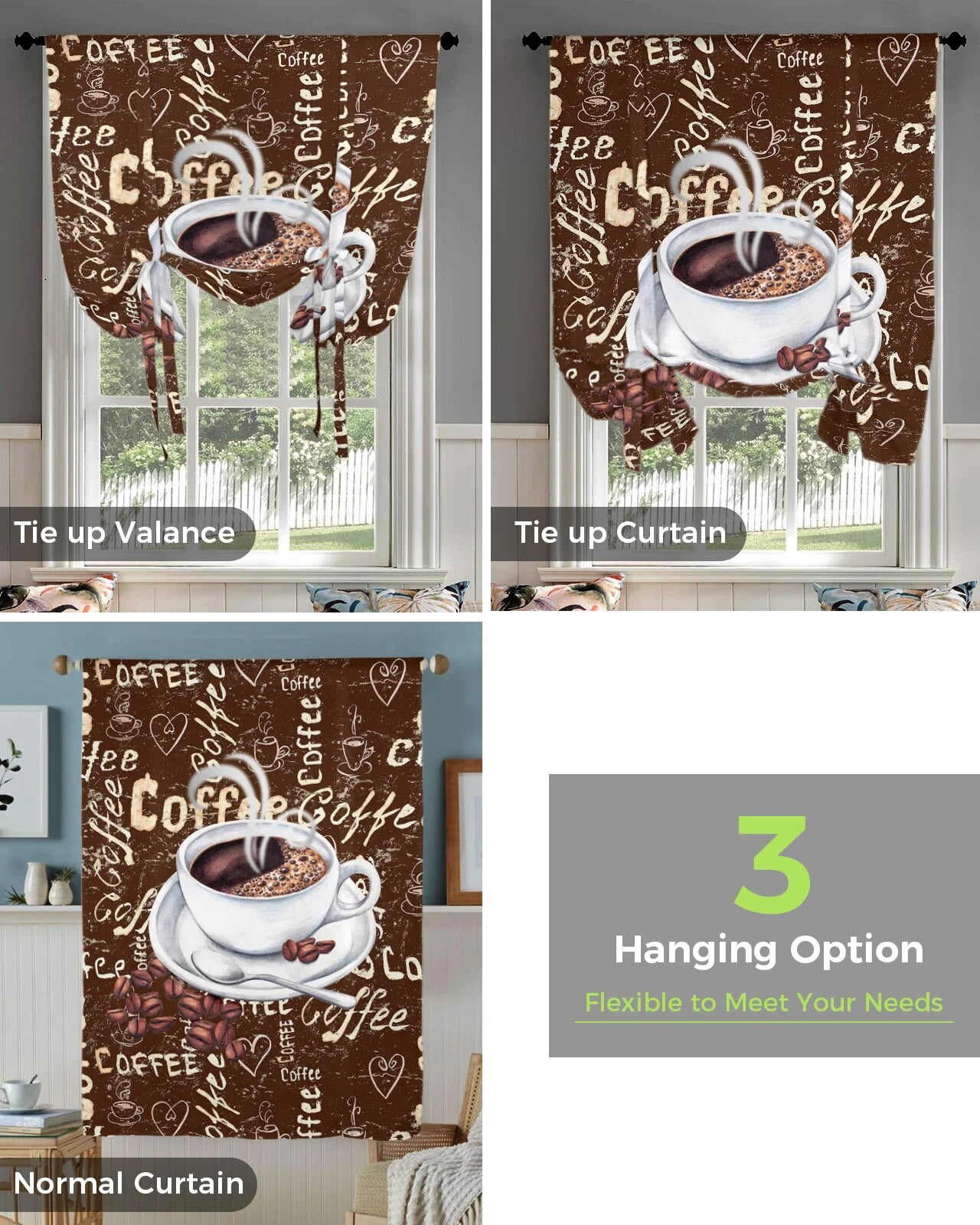 Coffee Beans Cake Cup Window Curtain for Living Room Bedroom Balcony ...