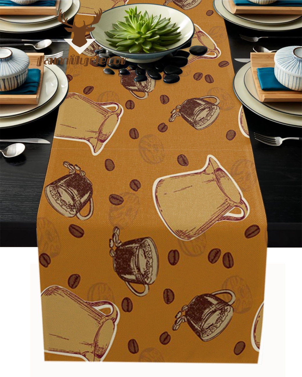 Coffee Beans Coffee Cup Brown Table Runners for Dinner Table Wedding ...
