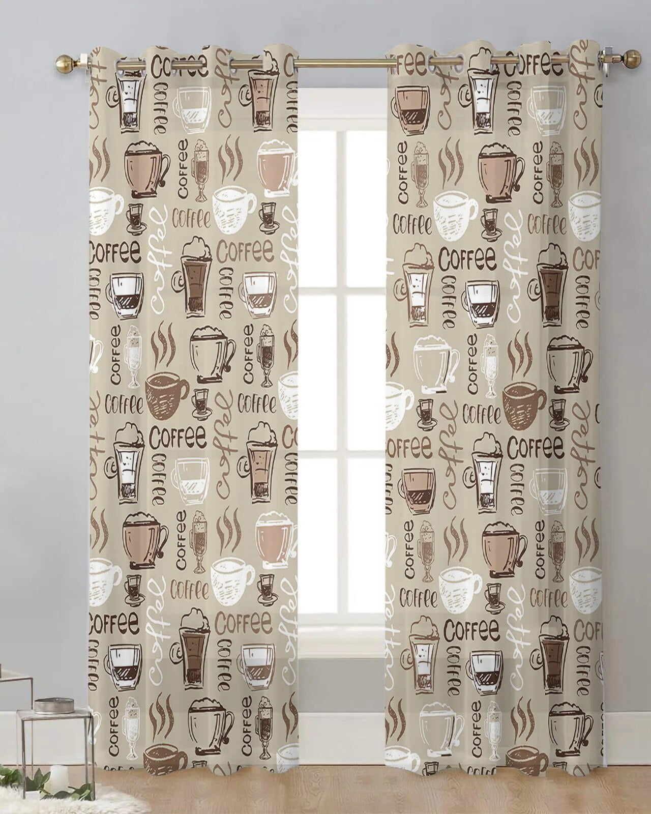 Coffee Beans Coffee Cups Luxury Tulle Curtains for Living Room Kitchen ...