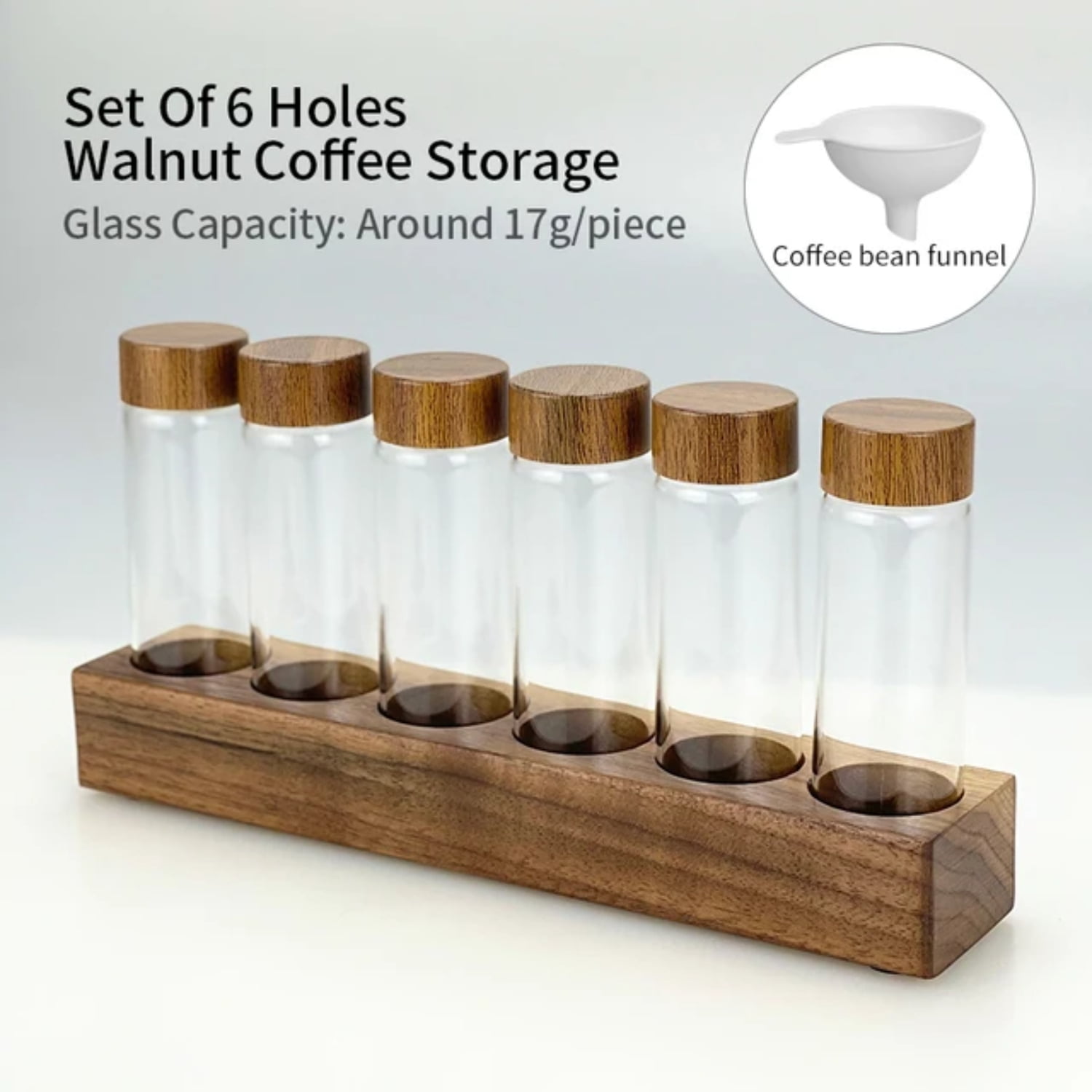 Coffee Beans Container Display Rack Walnut Tea Tube Bottle Glass ...