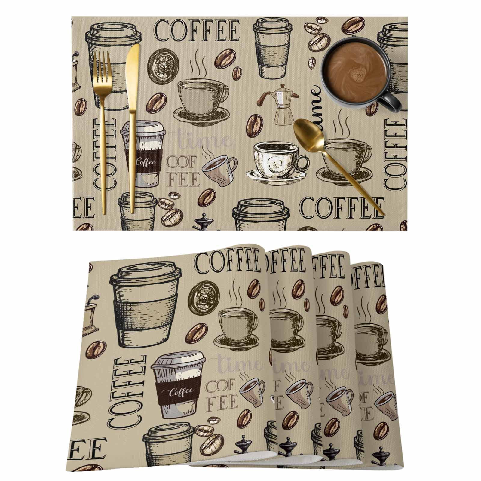 Coffee Beans Cotton Linen Placemats Set of 1, Vintage Abstract White ...