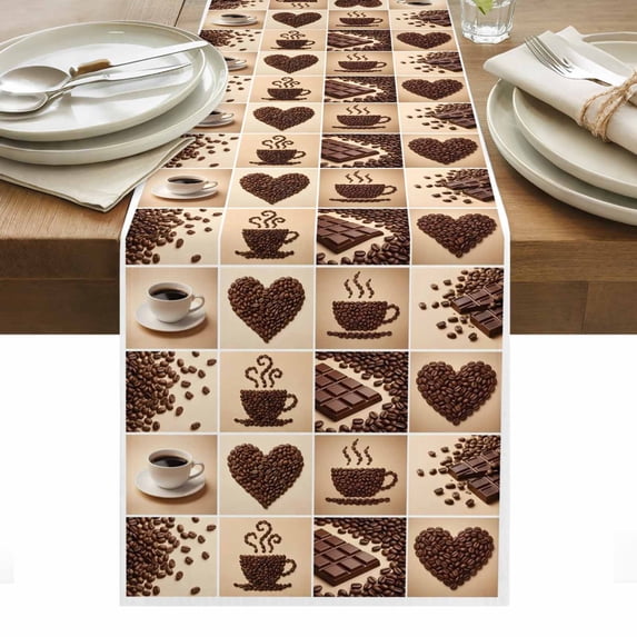 Coffee Beans Cotton Linen Table Runner Country Heart Coffee Bean ...