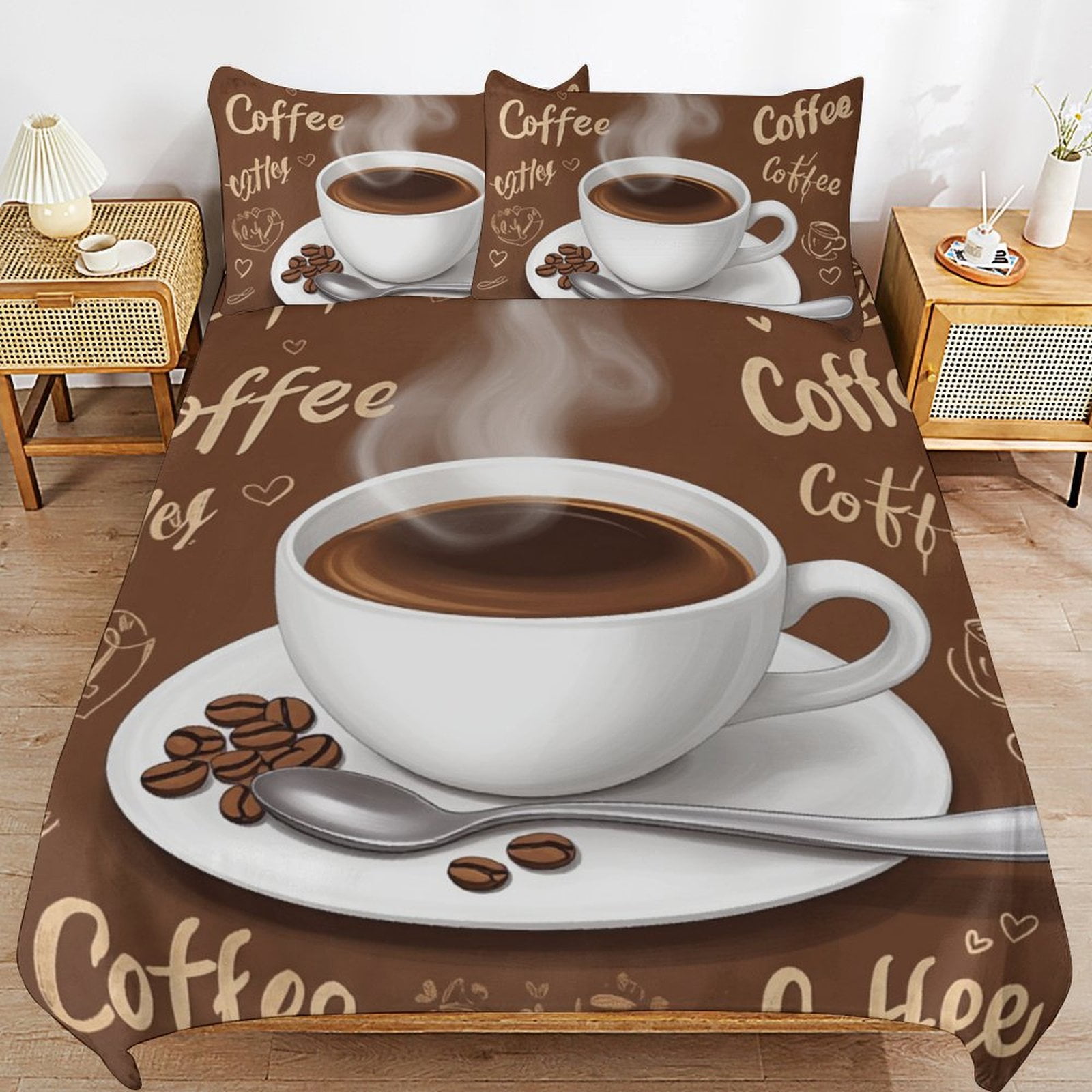 Coffee Beans Cup Bedding Set Couple Bedclothes Pillowcase Home Textiles ...