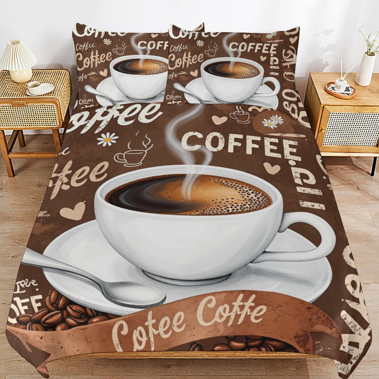 Coffee Beans Cup Bedding Set Couple Bedclothes Pillowcase Home Textiles ...
