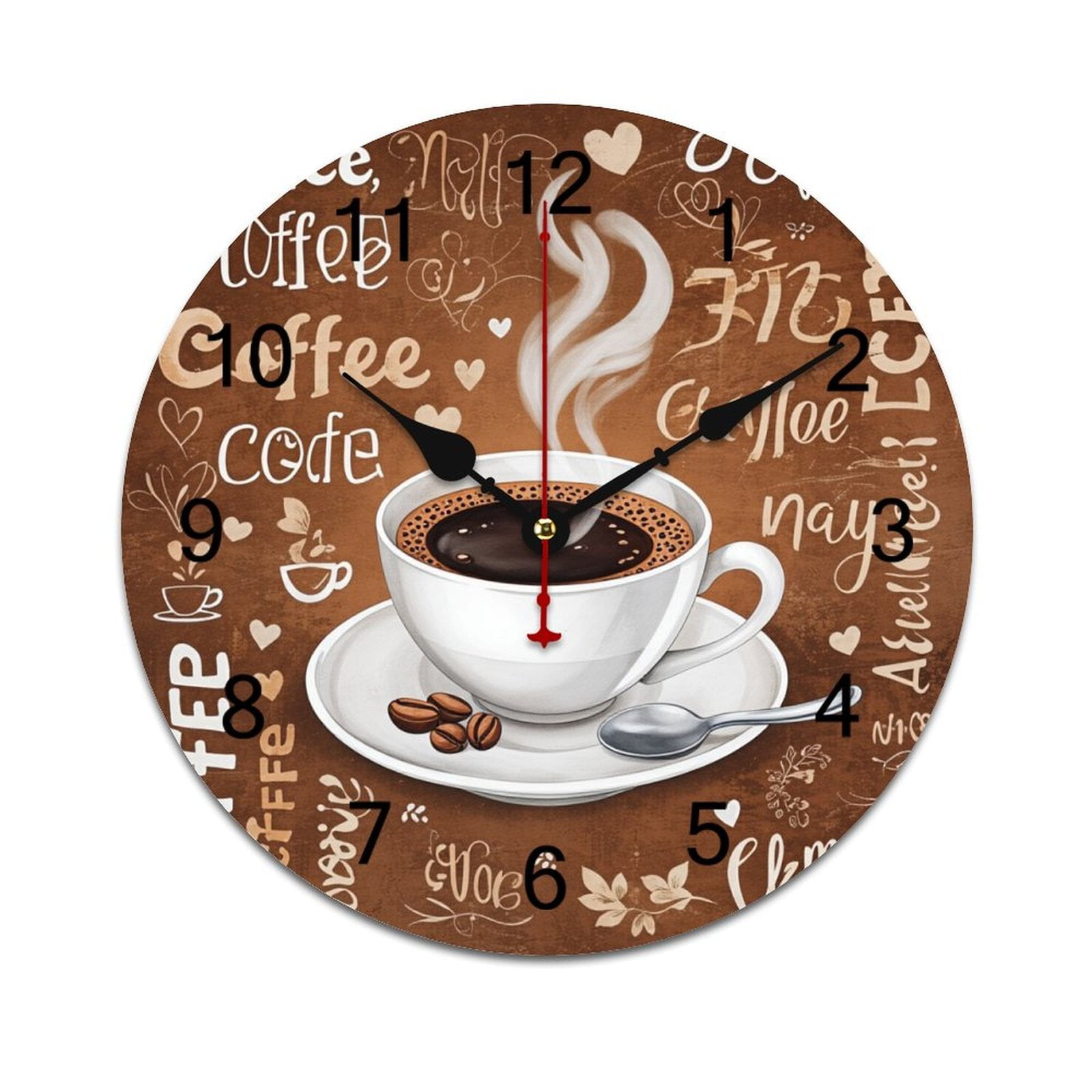 Coffee Beans Cup Bedroom Wall Clock Large Modern Kitchen Dinning Round ...