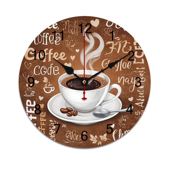 Coffee Beans Cup Bedroom Wall Clock Large Modern Kitchen Dinning Round ...