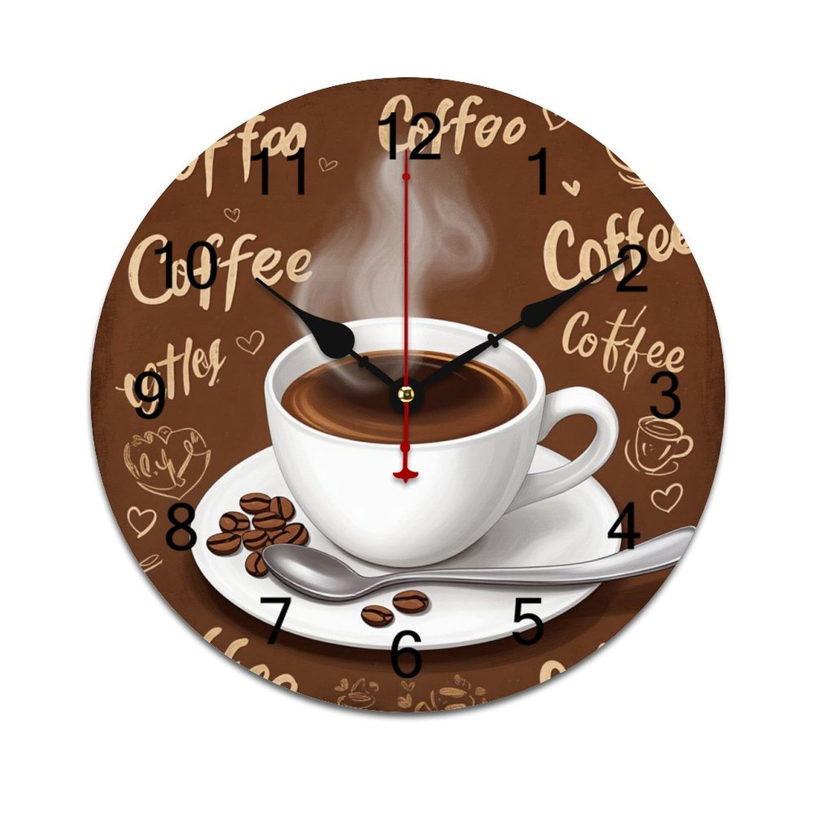Coffee Beans Cup Bedroom Wall Clock Large Modern Kitchen Dinning Round ...