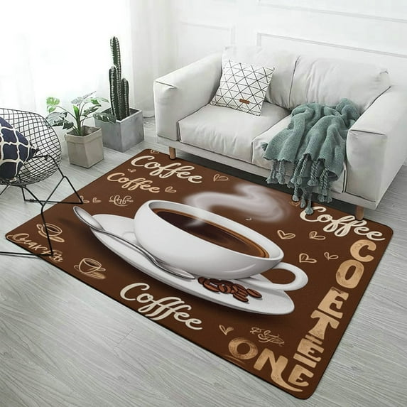 Coffee Beans Cup Carpet Style Living Room Bedroom Soft Comfy Rug Modern ...